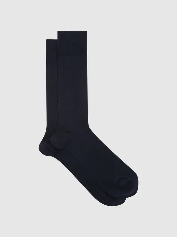 REISS Fela Cotton-blend Ribbed Socks - Navy