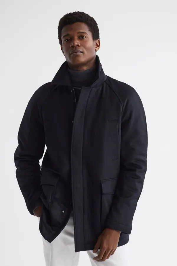 REISS Mandarin Zip Through Cashmere Coat
