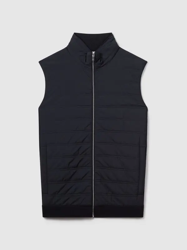 REISS William Hybrid Quilt And Knit Zip-through Gilet - Navy