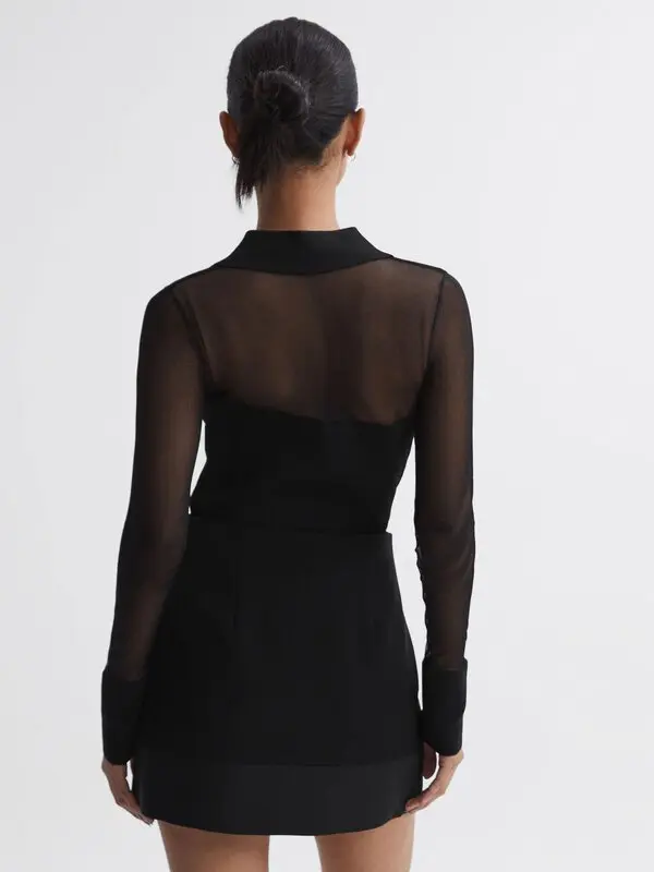 REISS Nelly Sheer Knitted Button-through Top