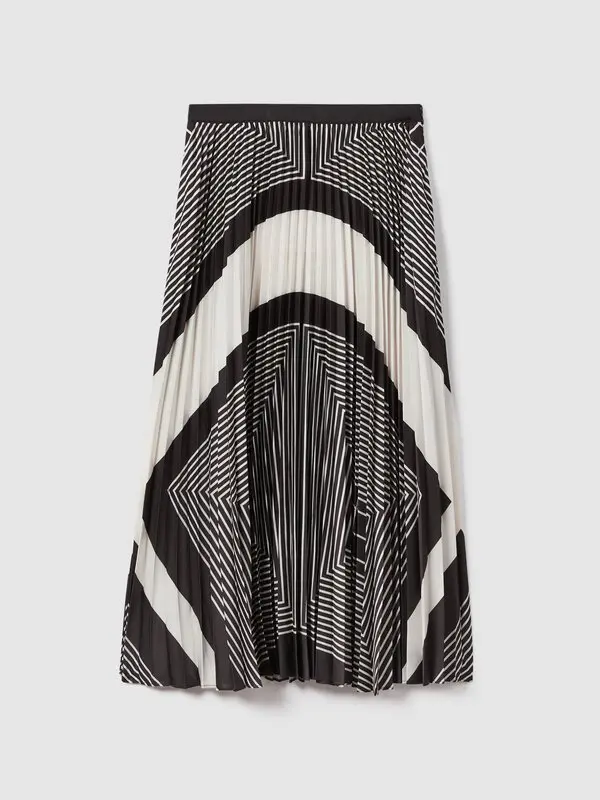 REISS Gabi Printed Pleated Midi Skirt