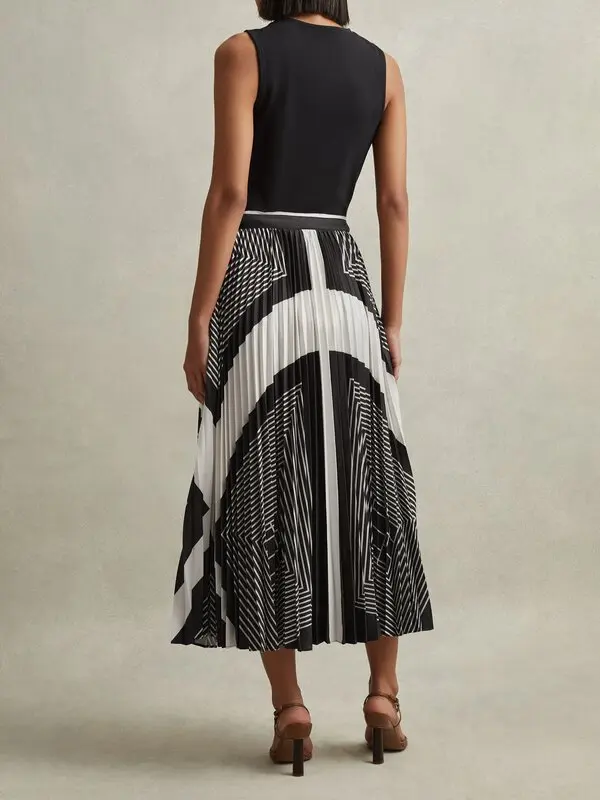 REISS Gabi Printed Pleated Midi Skirt