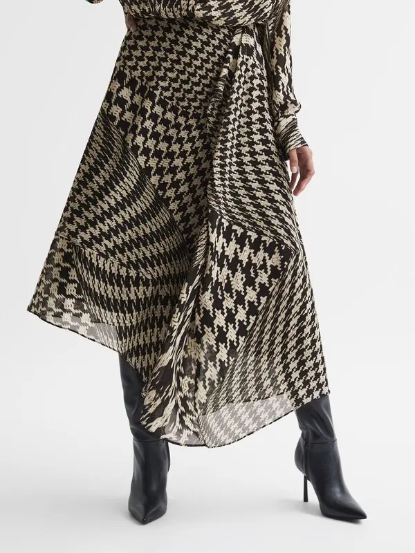 REISS Oksana Dogtooth Asymmetric Midi Skirt