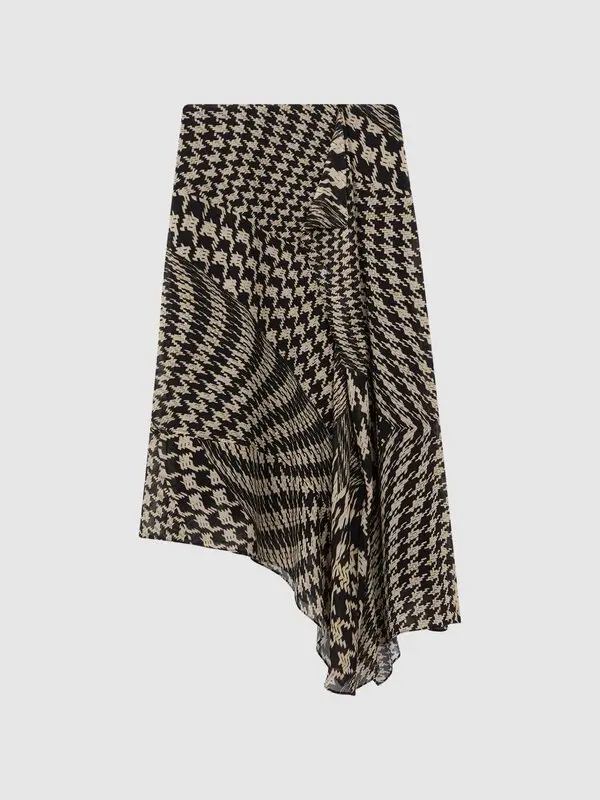 REISS Oksana Dogtooth Asymmetric Midi Skirt