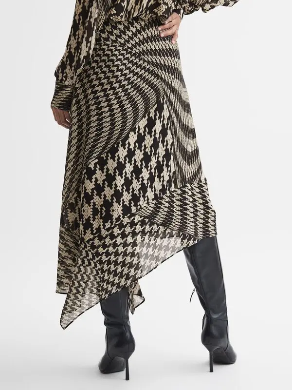 REISS Oksana Dogtooth Asymmetric Midi Skirt