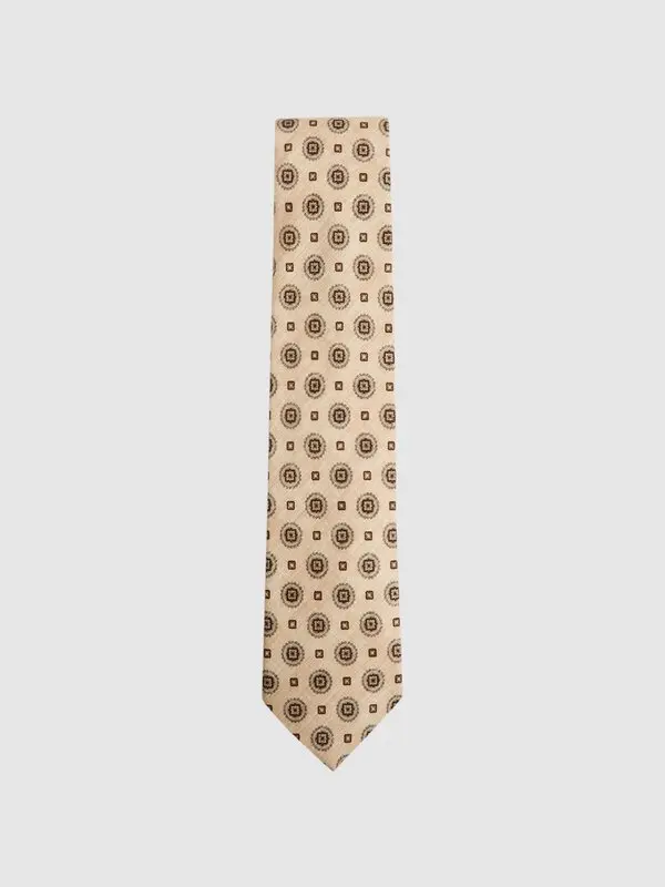 REISS Printed Standard Neck Tie - Beige