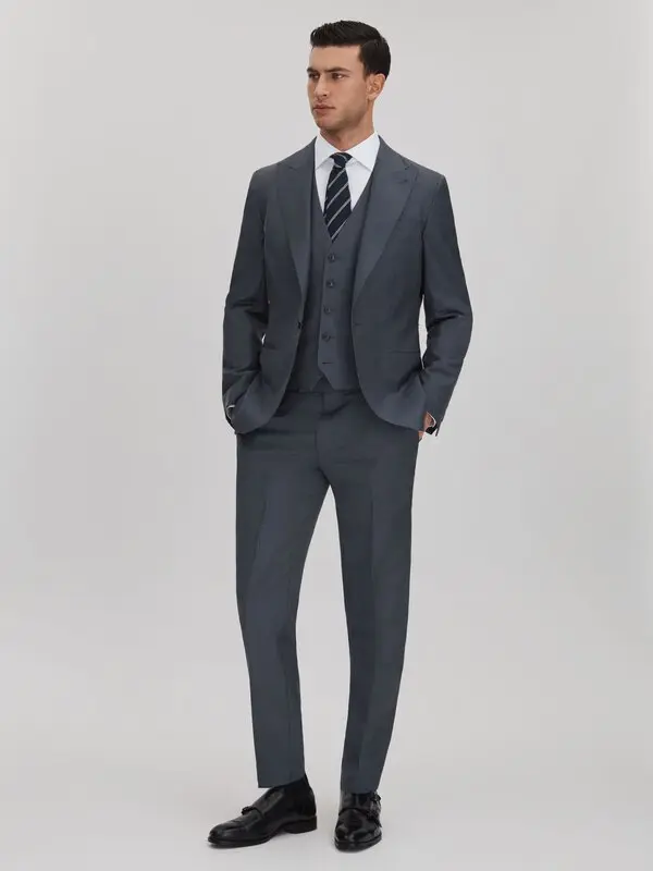 REISS Humble Slim Fit Wool Side Adjuster Trousers