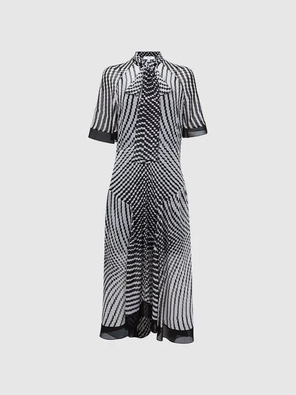 REISS Anaya Check Midi Dress With Removable Neck Tie