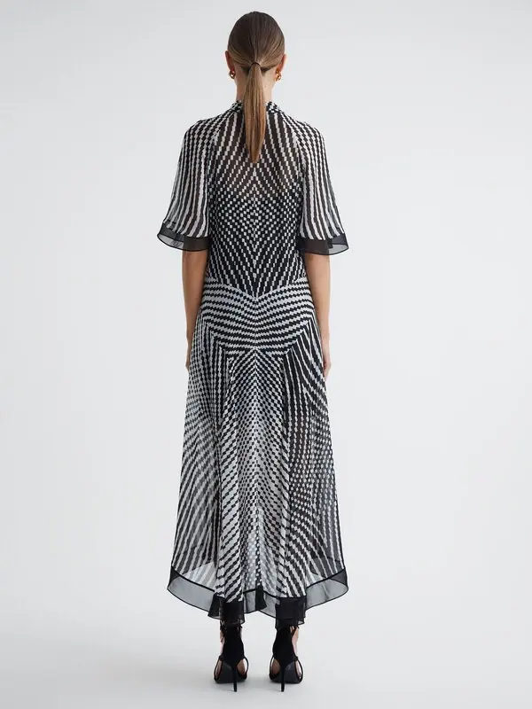 REISS Anaya Check Midi Dress With Removable Neck Tie