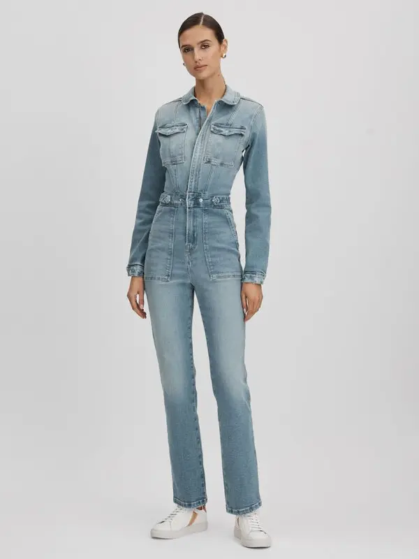 Good American Denim Long Sleeve Jumpsuit - Blue