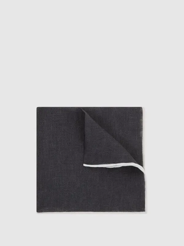 REISS Piazza Linen Plain Pocket Square - Navy