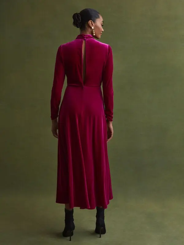 Florere Velvet Fit And Flare Midi Dress In Bright Pink - 81% Off |  Editorialist