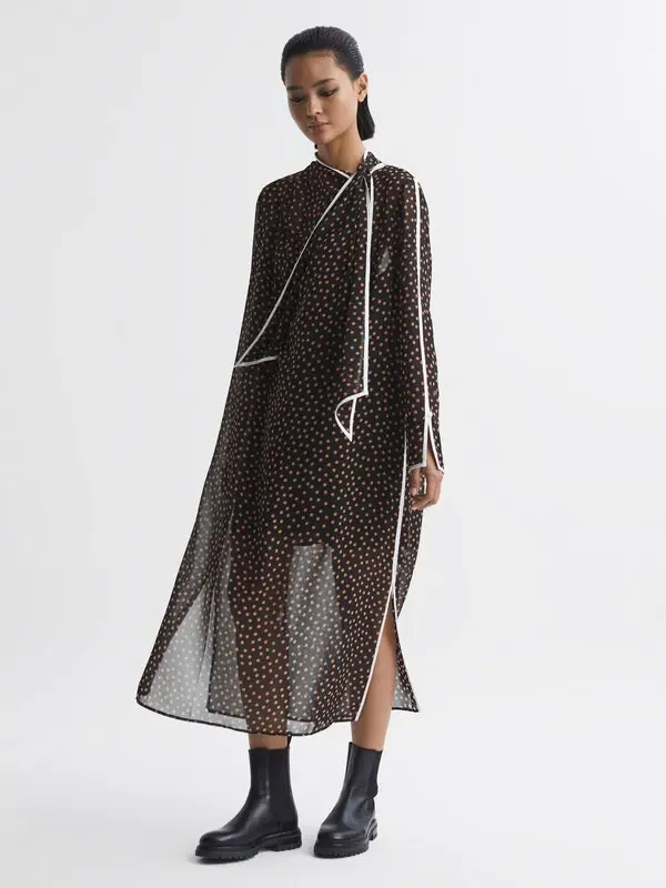 REISS Aria Polka Dot Midi Dress