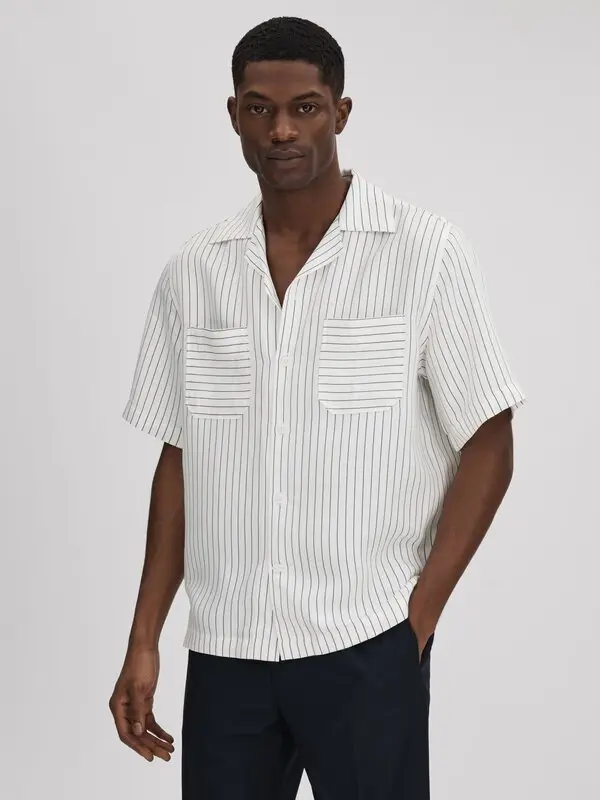 REISS Anchor Boxy Fit Striped Shirt - White/navy