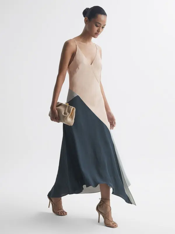 REISS Hudson Fitted Asymmetric Midi Dress