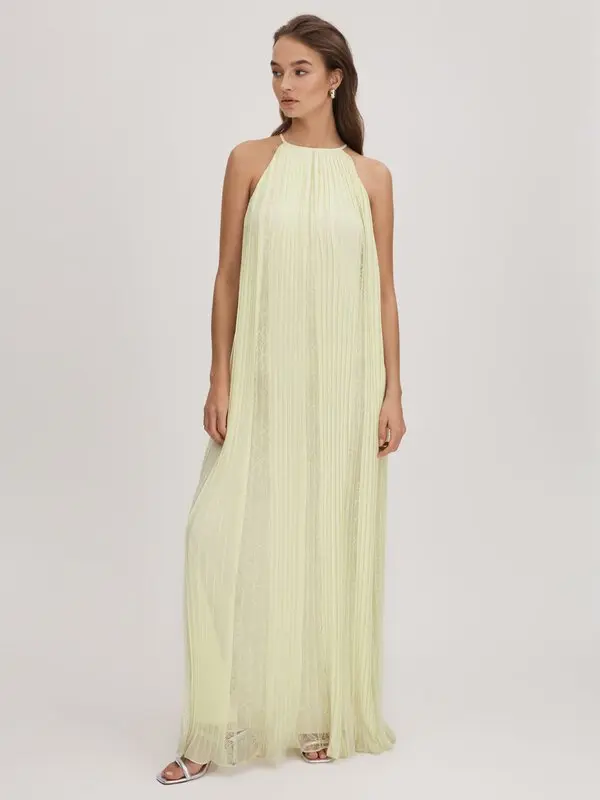 Florere Lace Insert Pleated Maxi Dress In Pale Green - 72% Off |  Editorialist