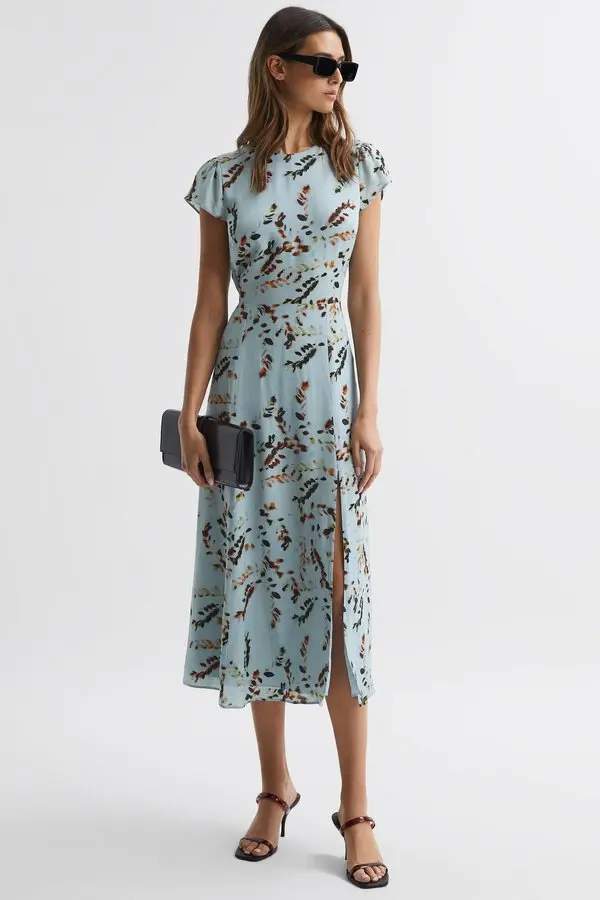 white christmas dresses Olivia Floral Printed Cut-out Midi Dress main image 0