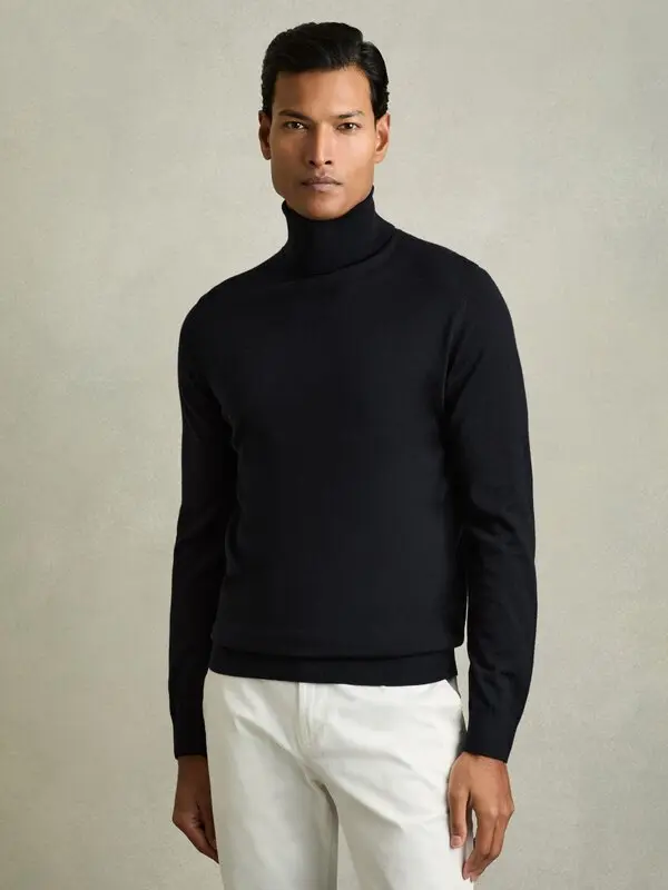 REISS Caine Slim-fit Merino Wool Roll Neck Jumper - Navy