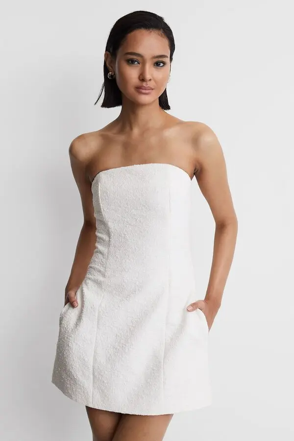 Anna Quan Boucle Strapless Mini Dress In White - 60% Off | Editorialist