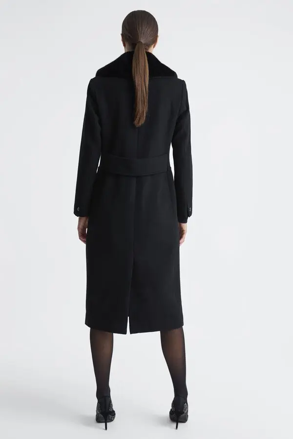Reiss Laurie Wool-Blend Coat With Faux Fur Collar In Black 70