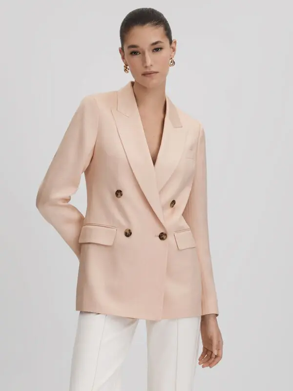 REISS Eve Double Breasted Satin Blazer