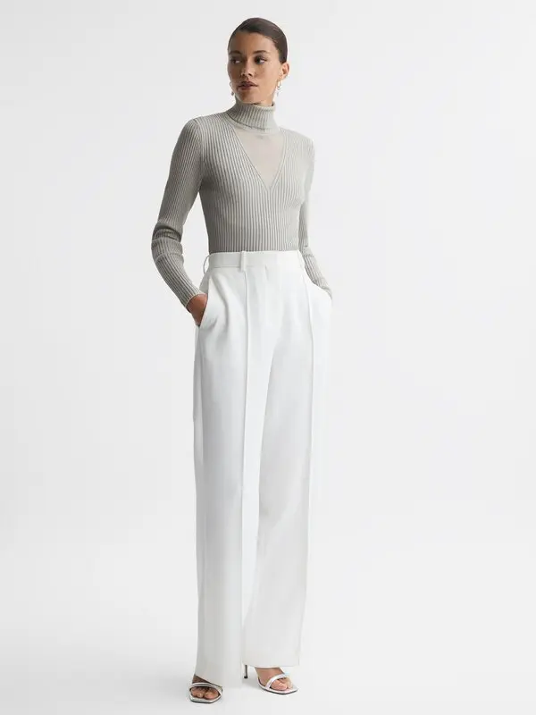 REISS Tanya Metallic Ribbed Top