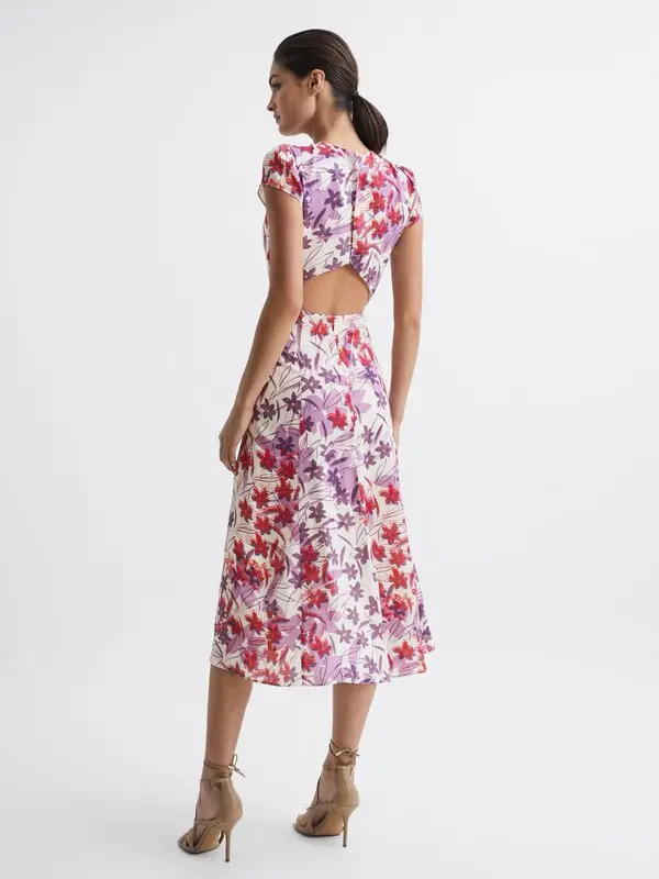 Reiss Livia Printed Midi Dress With Cut Out Back In Pink - 80% Off |  Editorialist