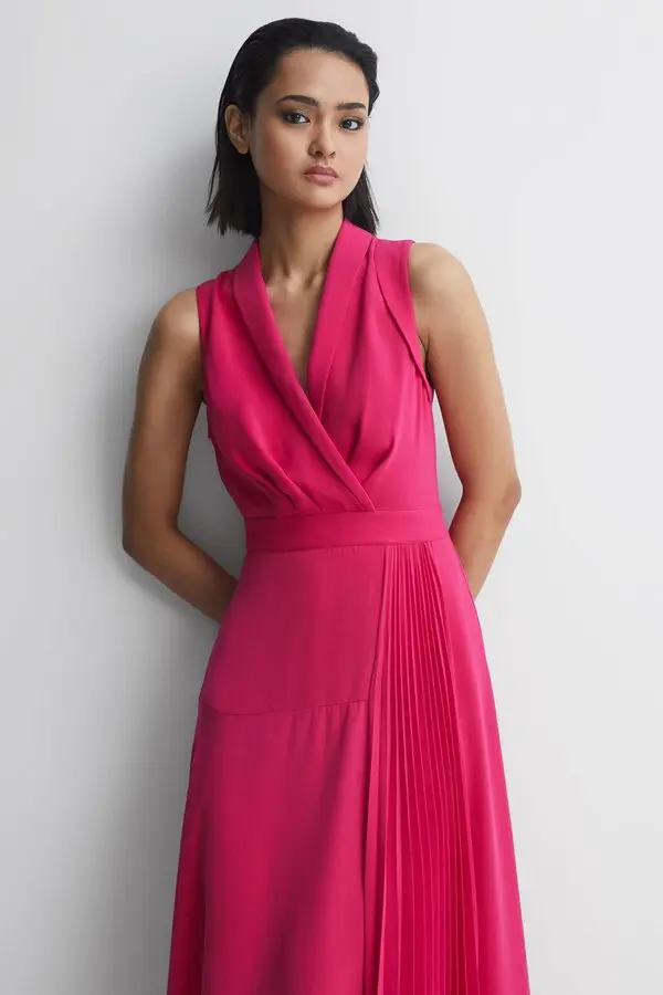 claire pleated fitted midi dress Reiss Claire Pleated Fitted Midi Dress In Pink - 71% Off