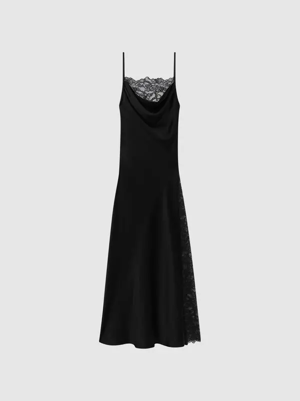 Anna Quan Satin Lace Cowl Neck Maxi Dress