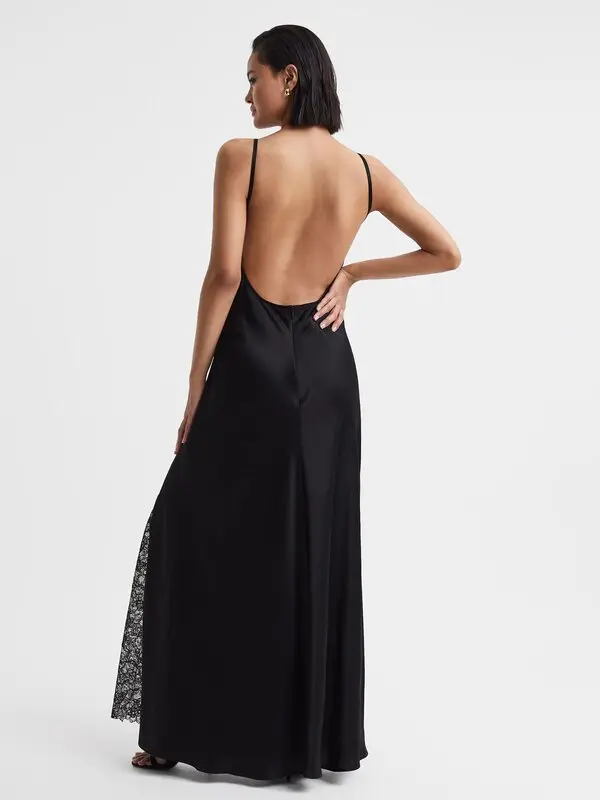 Anna Quan Satin Lace Cowl Neck Maxi Dress