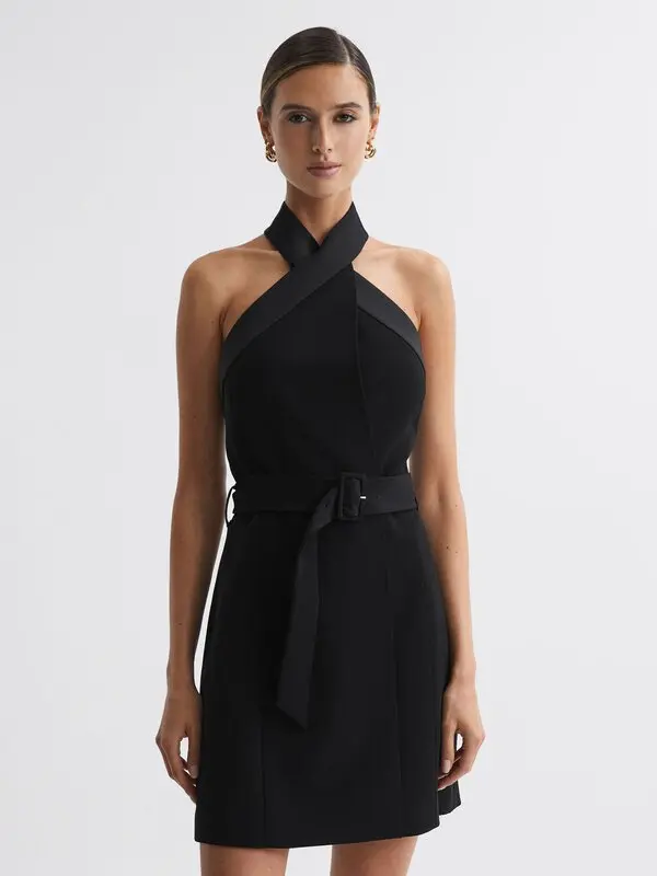 Reiss Alexis Fitted Halter Neck Mini Wrap Dress In Black - 71% Off |  Editorialist