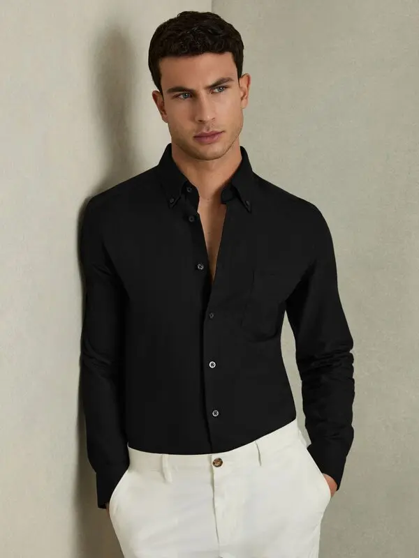 REISS Greenwich Slim Fit Cotton Oxford Shirt - Black