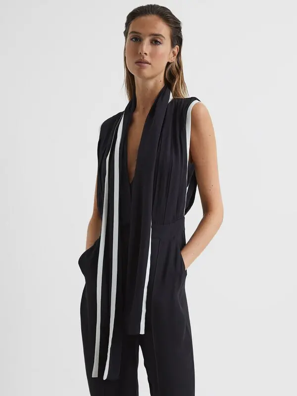 REISS Celina Petite Removable Tie Neck Jumpsuit - Black