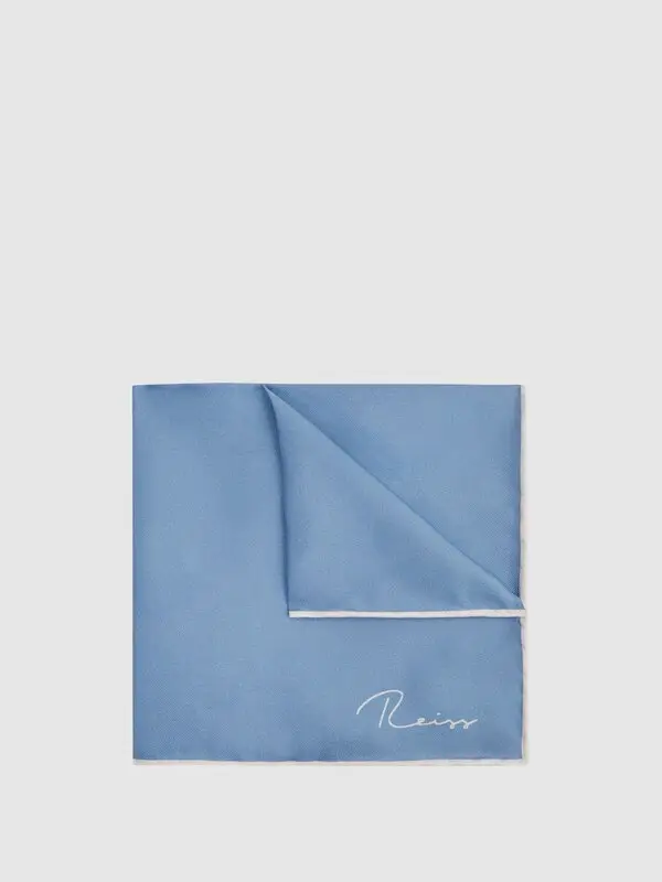 REISS Ceremony Plain Silk Pocket Square - Blue