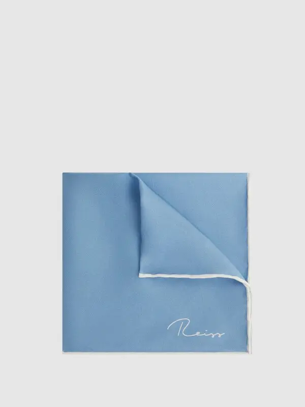 REISS Ceremony Plain Silk Pocket Square - Soft Blue