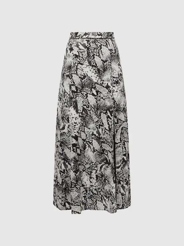 REISS Katia Printed Slip Midi Skirt