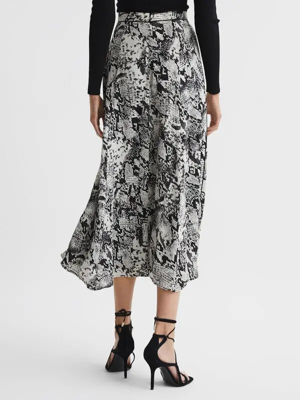 REISS Katia Printed Slip Midi Skirt