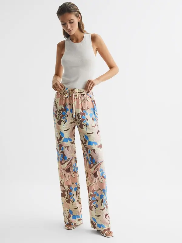 REISS Liv Floral Printed Wide Leg Trousers