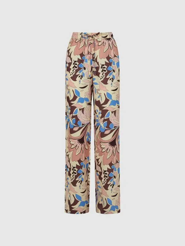 REISS Liv Floral Printed Wide Leg Trousers