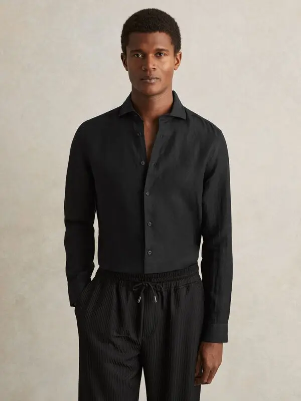 REISS Ruban Linen Cutaway-collar Shirt - Black