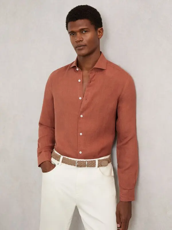 REISS Ruban Linen Cutaway-collar Shirt - Cinnamon Brown