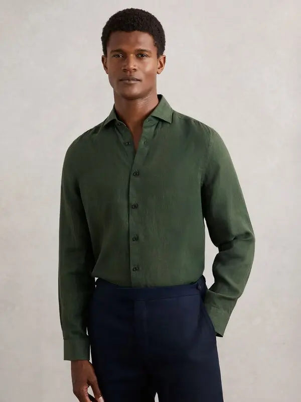 REISS Ruban Linen Cutaway-collar Shirt - Kale Green