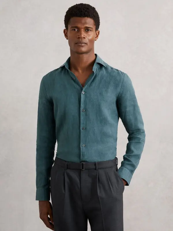 REISS Ruban Linen Cutaway-collar Shirt - Orion Blue