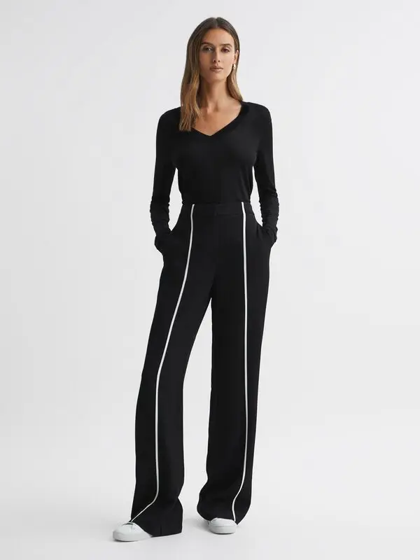 REISS Brady Jersey V-neck Top - Black
