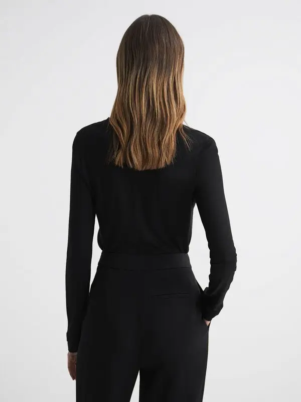 REISS Brady Jersey V-neck Top - Black