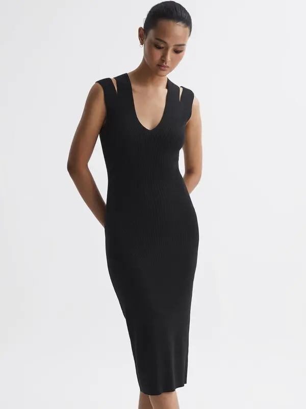 REISS Kara Knitted Midi Dress - Black