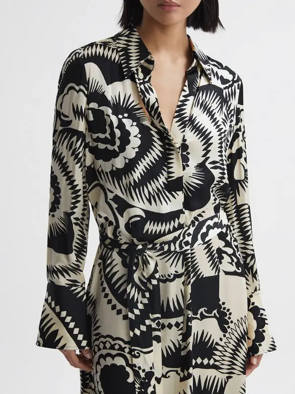 REISS Tilly Printed Long Sleeve Midi Dress