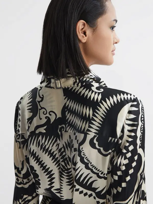 REISS Tilly Printed Long Sleeve Midi Dress