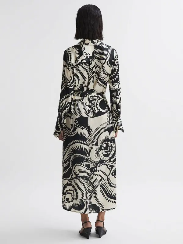 REISS Tilly Printed Long Sleeve Midi Dress