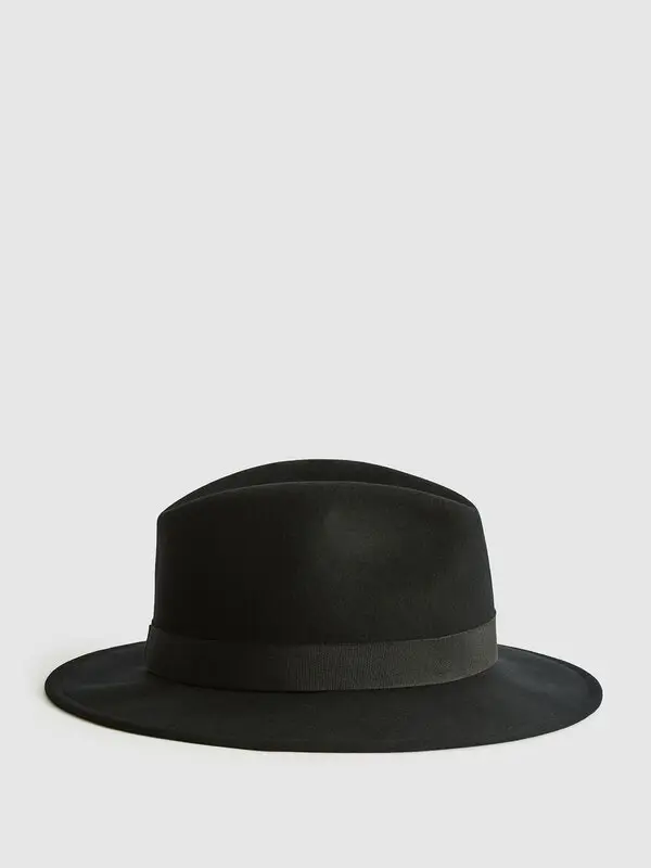 REISS Ashbourne Wool Fedora Hat - Black